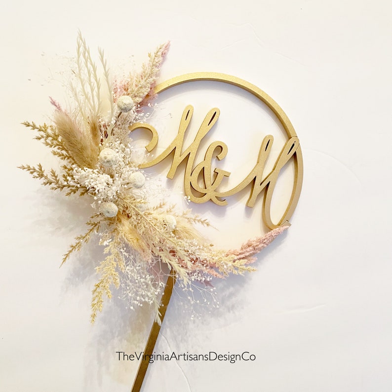 Initials Boho Cake Hoop Topper Two Initials With Dried - Etsy
