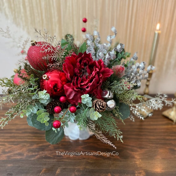 Christmas Floral Arrangement Christmas Decor Christmas Centerpiece Farmhouse Christmas Decor Etsy