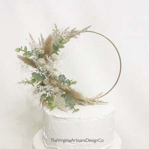 Hoop Dried Flowers Cake Topper Taupe and Green/ Floral Cake Topper ...