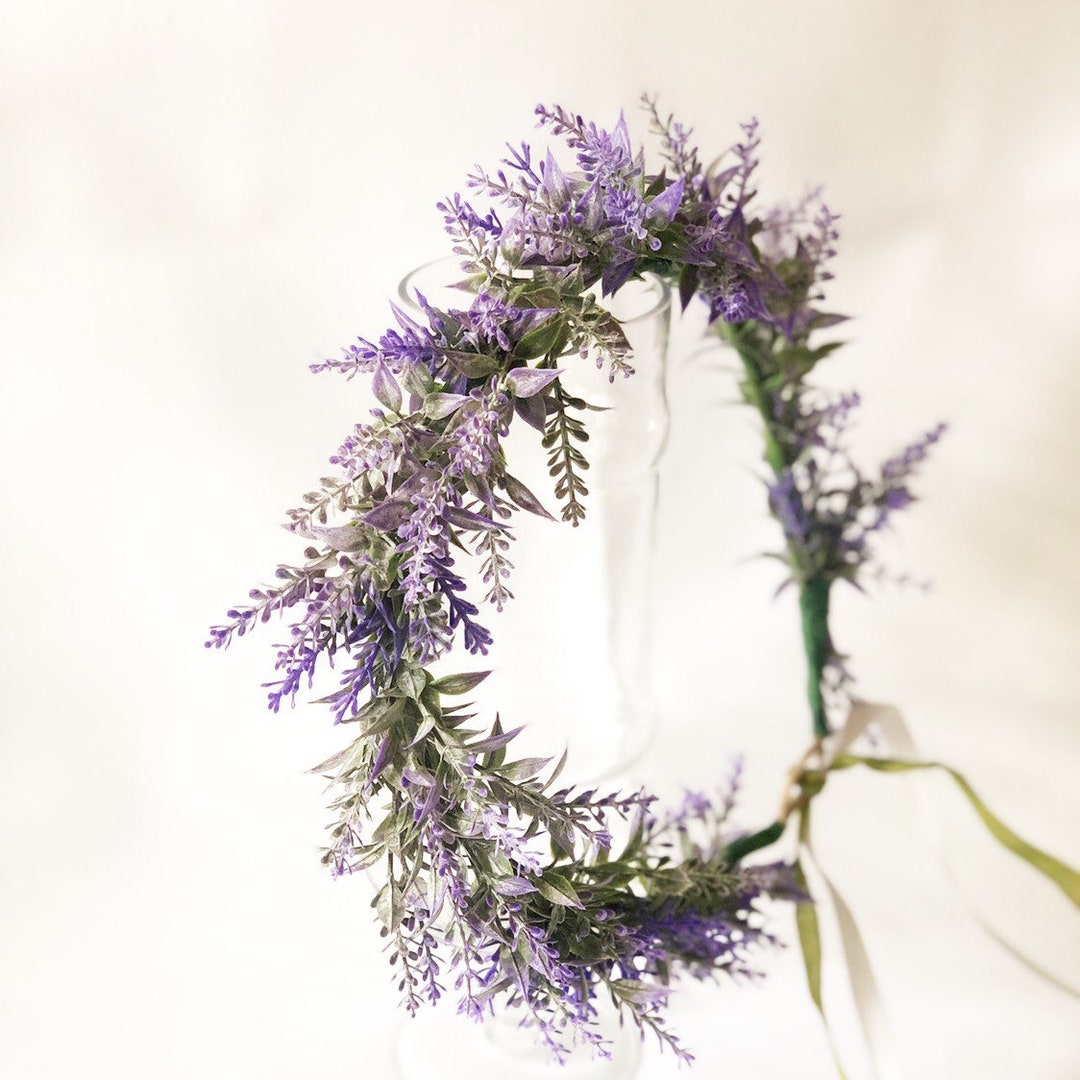 Lavender Flower Crown - Faux Lavender Garden Floral Crown - Lavender ...