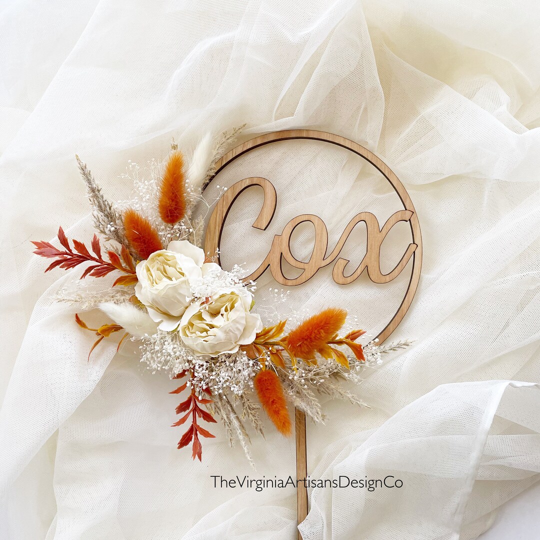 Personalized Cake Topper - Cream/ Terracotta / Rust Floral Cake Topper ...