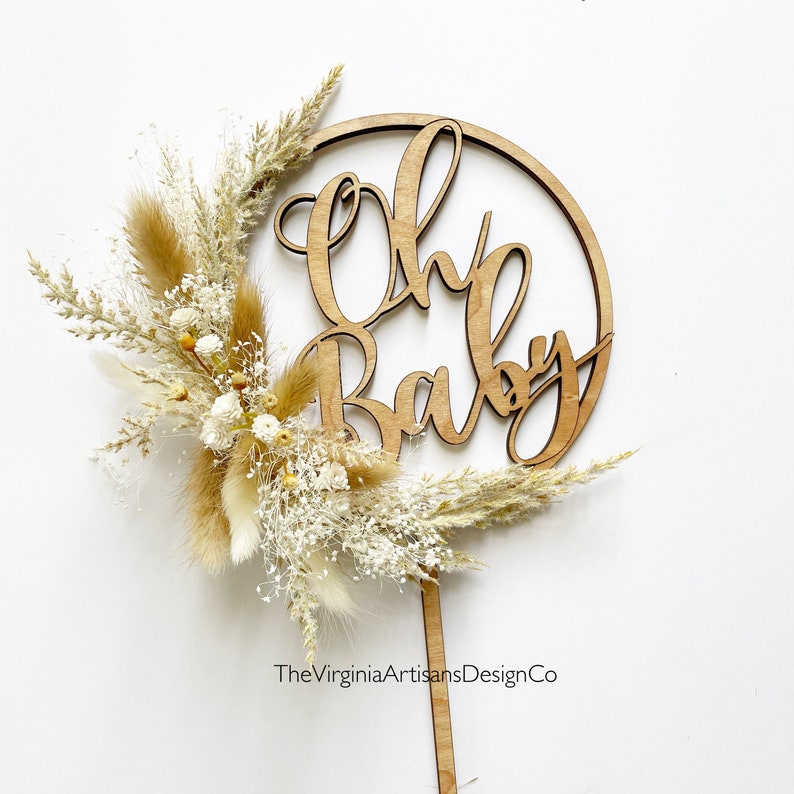 Oh Baby Wooden Hoop Dried Flowers Cake Topper - Ivory Dried Flowers ...