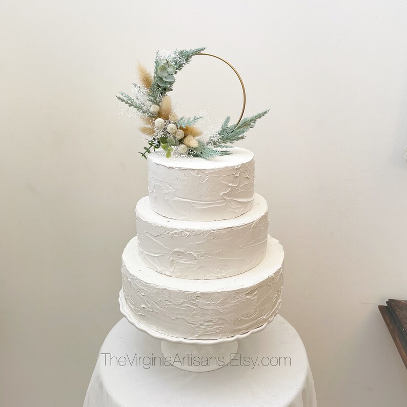Hoop Dried Flowers Cake Topper - Sage| Beige Dried Flowers Cake Topper ...