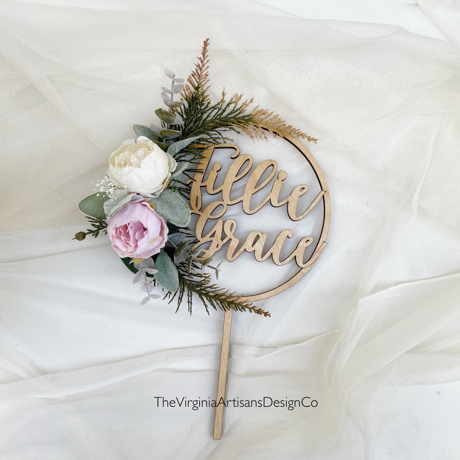 Personalized With Flowers Cake Topper - Blush/cream Dried Flowers Cake ...