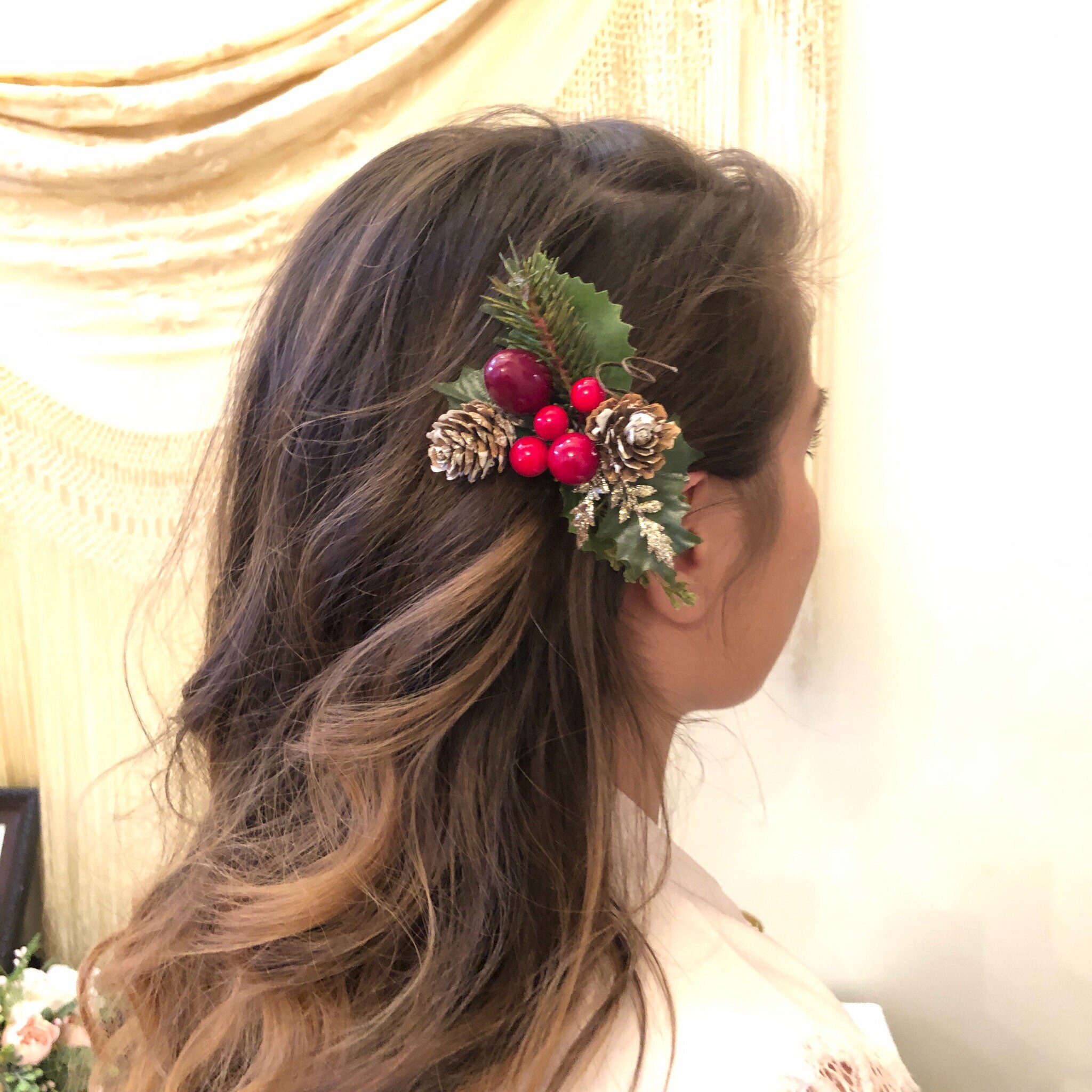 Christmas Floral Hair Comb Christmas Hair Clip Bridal | Etsy
