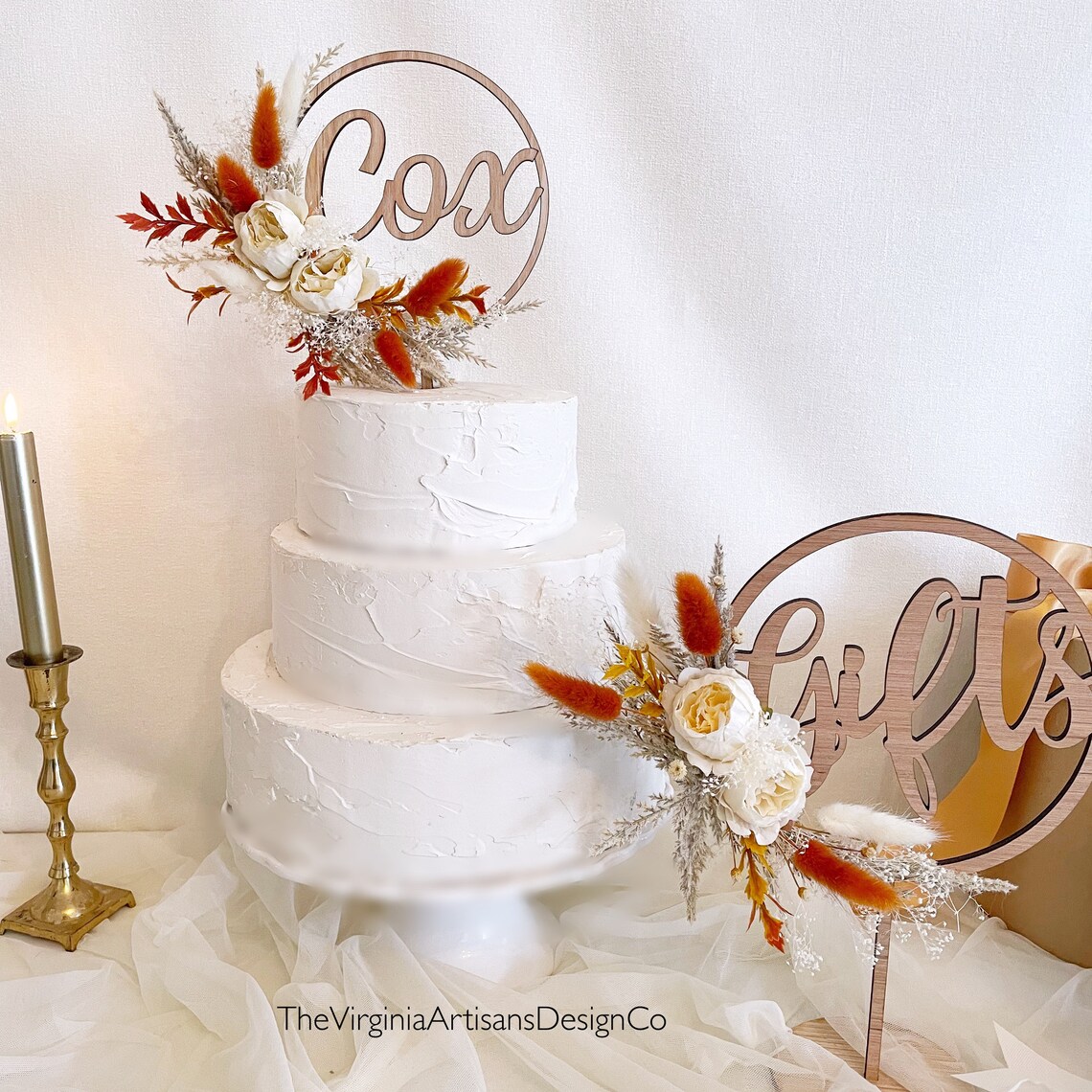 Personalized Cake Topper - Cream/ Terracotta / Rust Floral Cake Topper ...