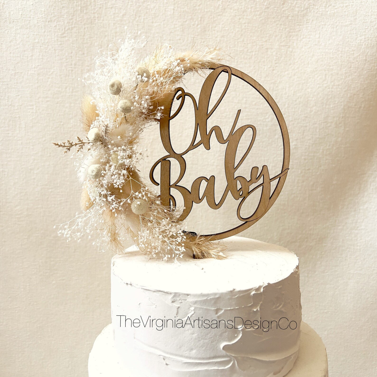 Oh Baby Wooden Hoop Dried Flowers Cake Topper - Ivory Dried Flowers ...