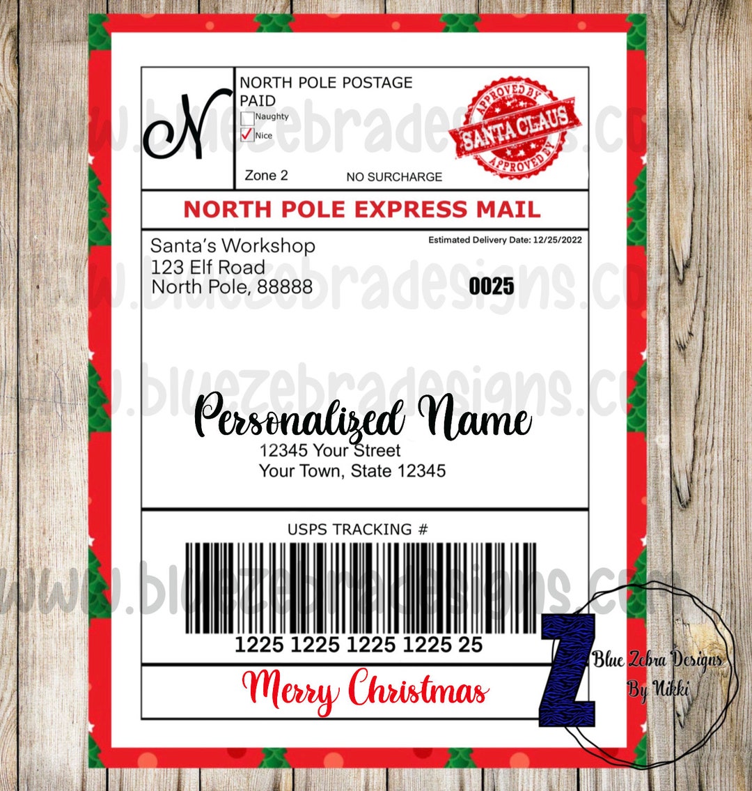 Santa Claus Postage Label, North Pole Mail, Custom Santa - Etsy