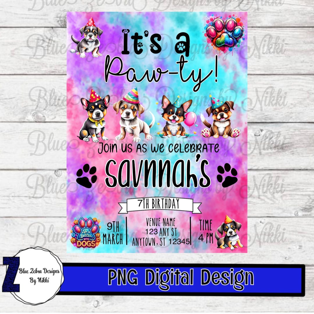 Dog Theme Birthday Invitation | Puppy Party Birthday Invite | Pawty ...