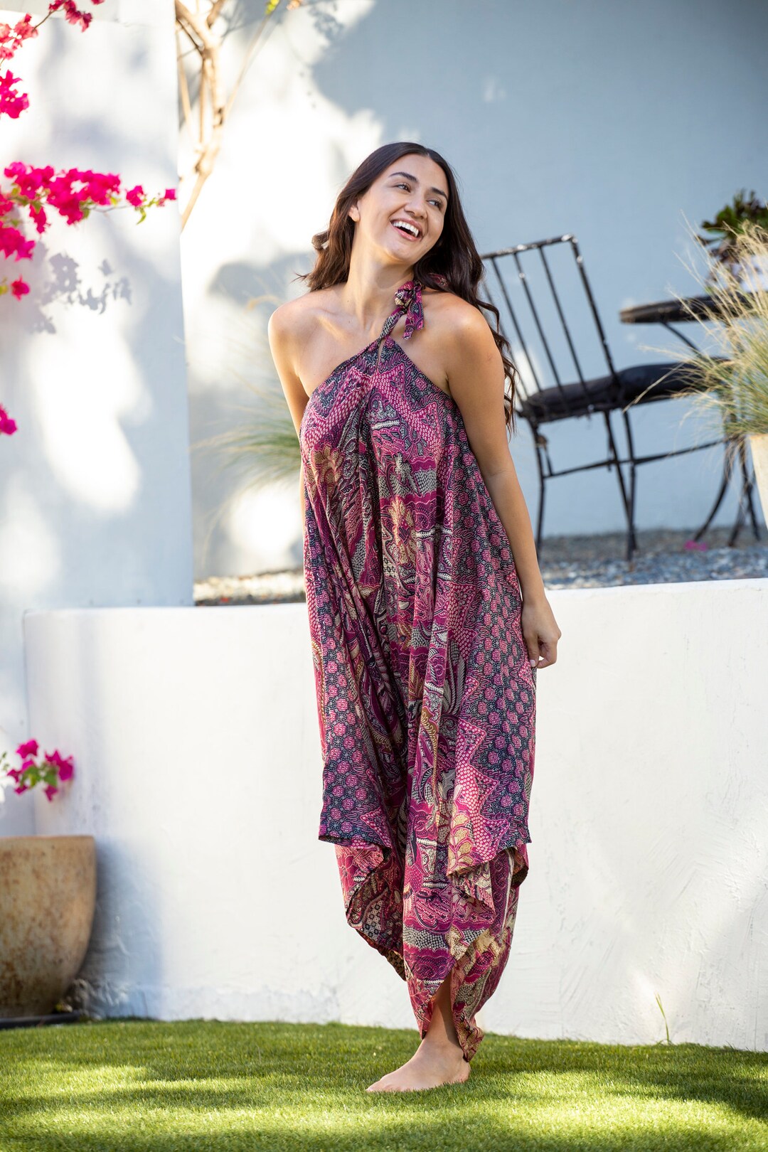 Comfy Red Batik Jumpsuit, Bohemian Harem Pant, Vacation Gifts for Mom ...