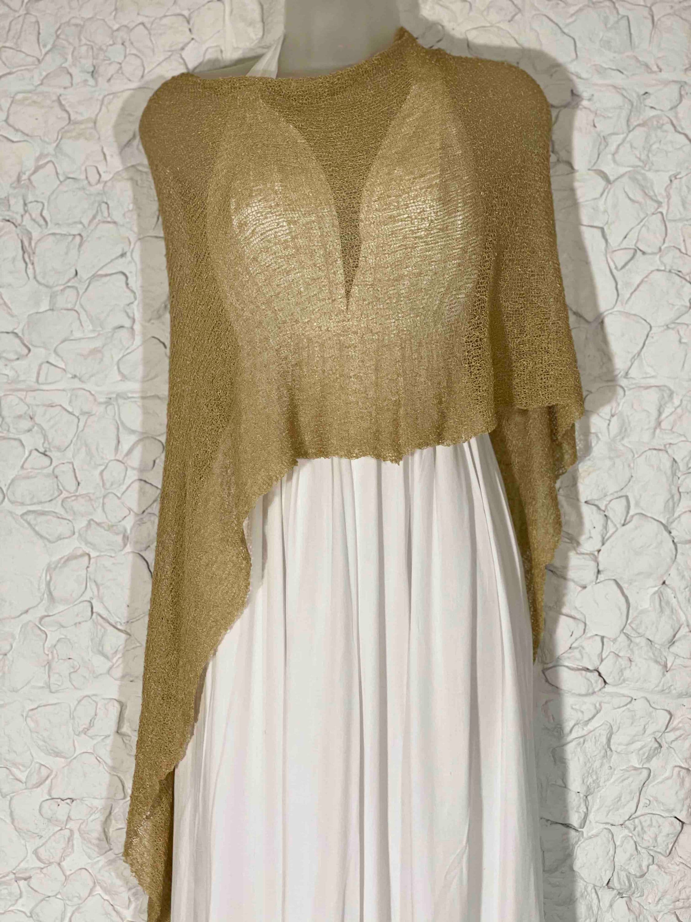 Lightweight Knit White Gold Poncho Shawl Scarf Cape Bolero All - Etsy ...