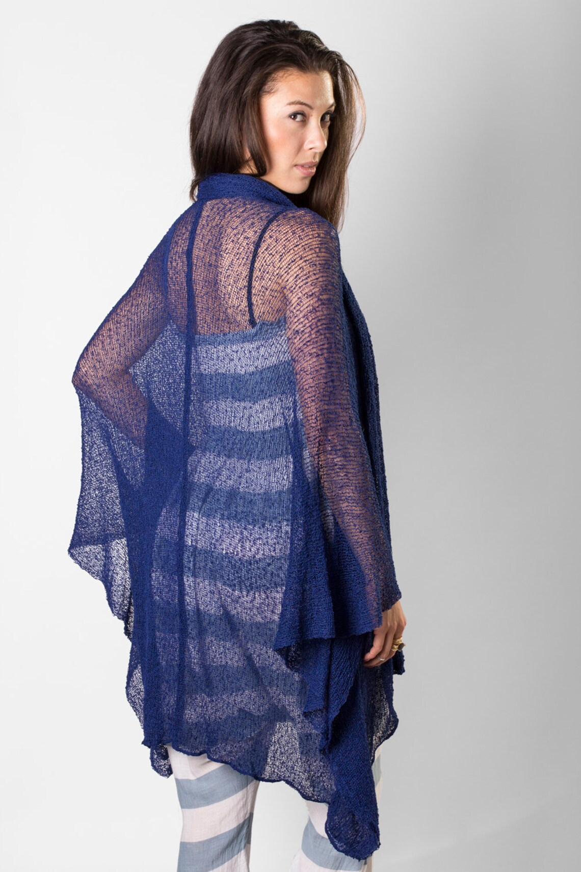 Blue Boho Summer Cardigan Boho Sheer Kimonooversized Knit - Etsy