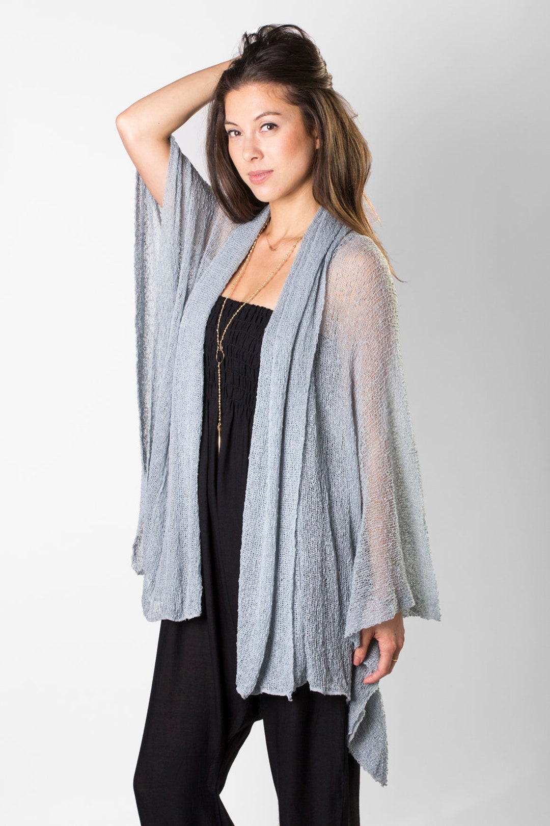 Grey Boho Summer Kimono, Boho Summer Cardigan, Oversized Knit Cardigan ...