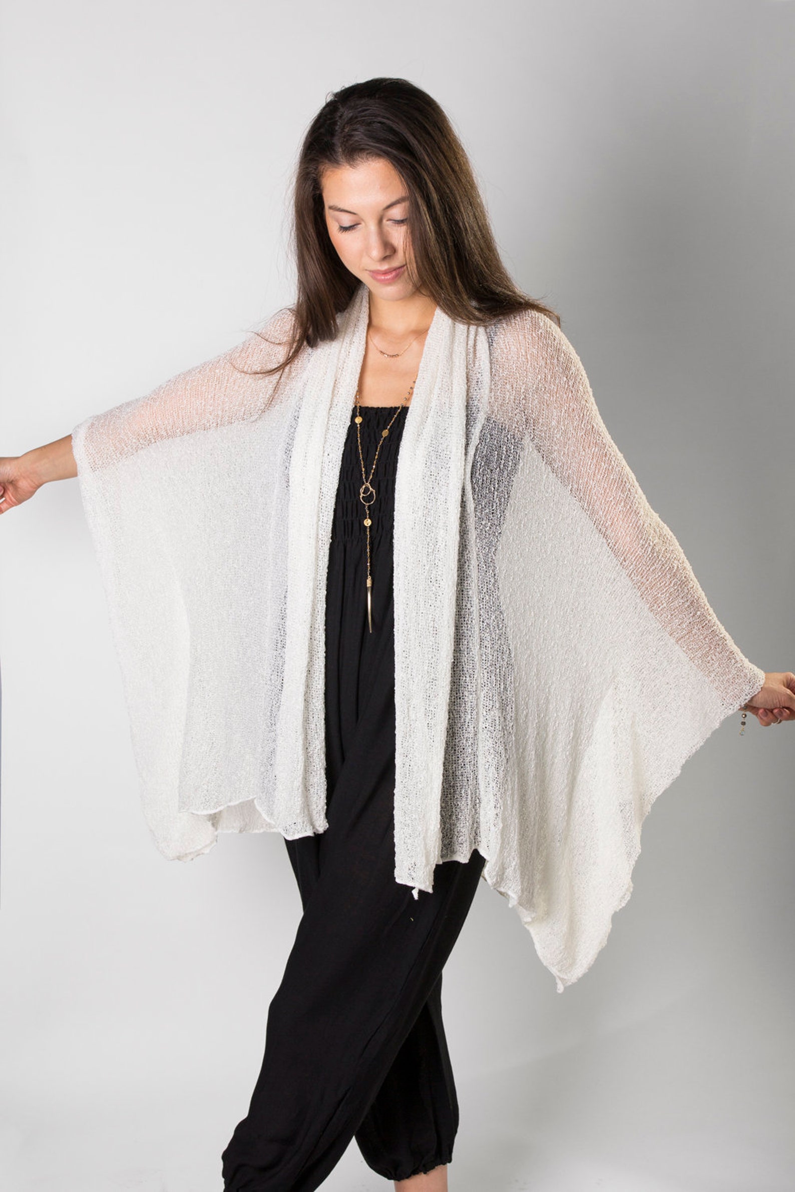 Off White Oversized Knit Cardigan Boho Summer Cardigan Boho | Etsy