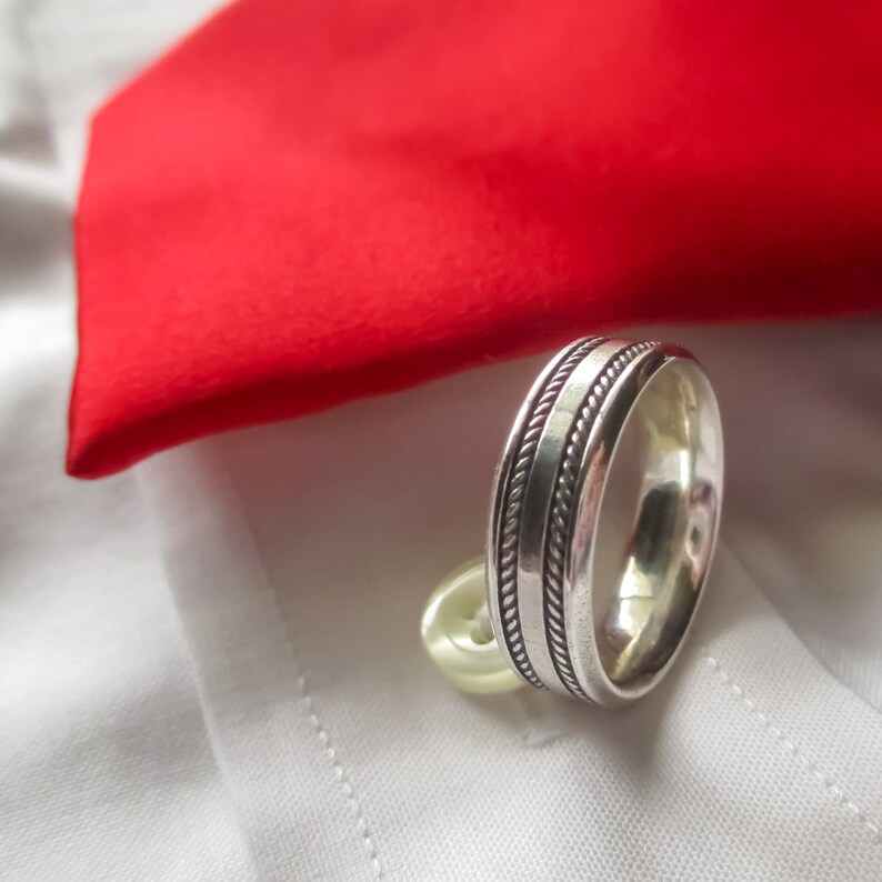 Matrimony Antique Silver Wedding Band - Etsy