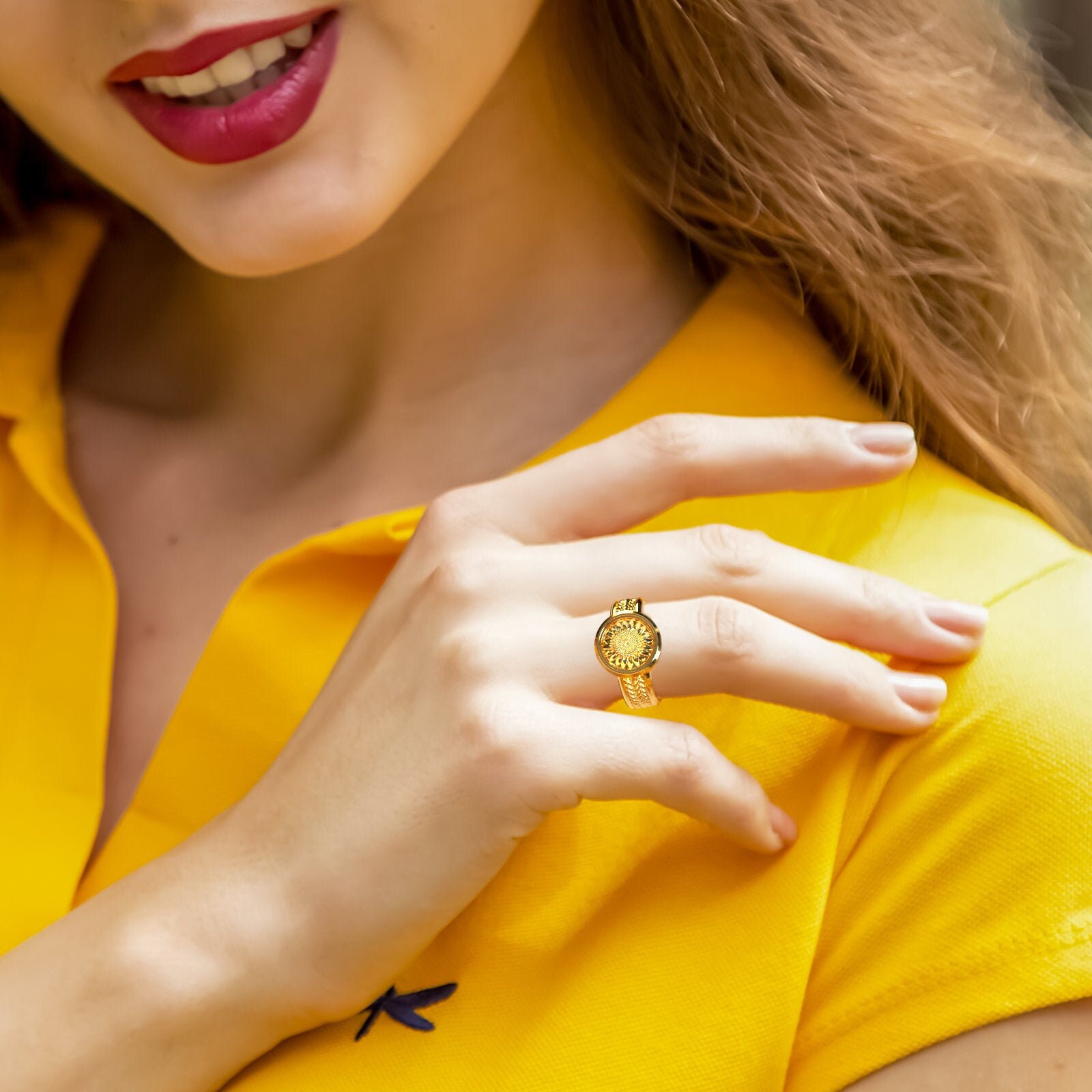 Sunflower Signet Ring - Etsy