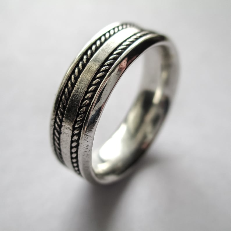 Matrimony Antique Silver Wedding Band - Etsy