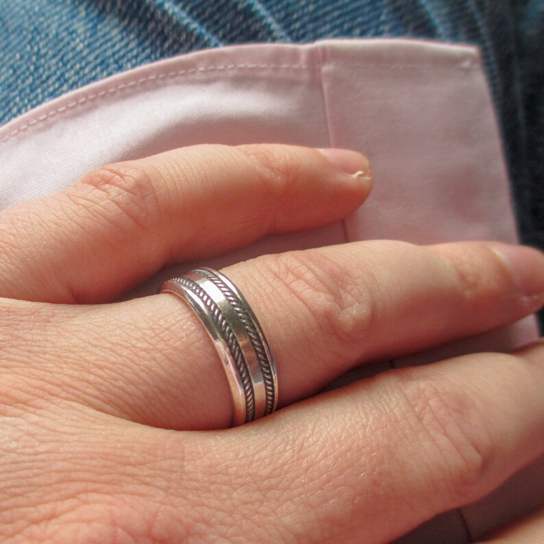 Matrimony Antique Silver Wedding Band - Etsy