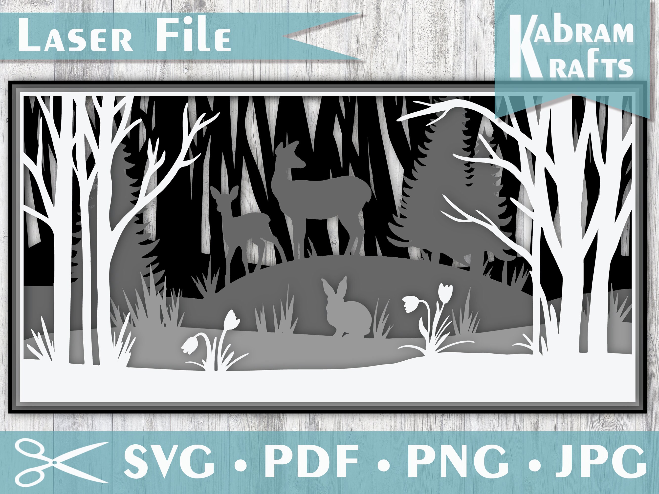 Forest Layered SVG Laser Cut Design Deer Rabbits and Woods | Etsy