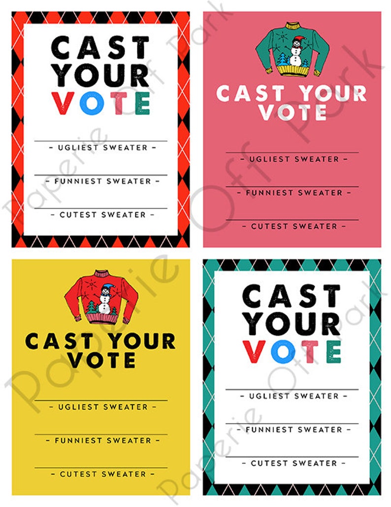 Printable Cast Your Vote Cards 4 Designs Ugly Christmas - Etsy