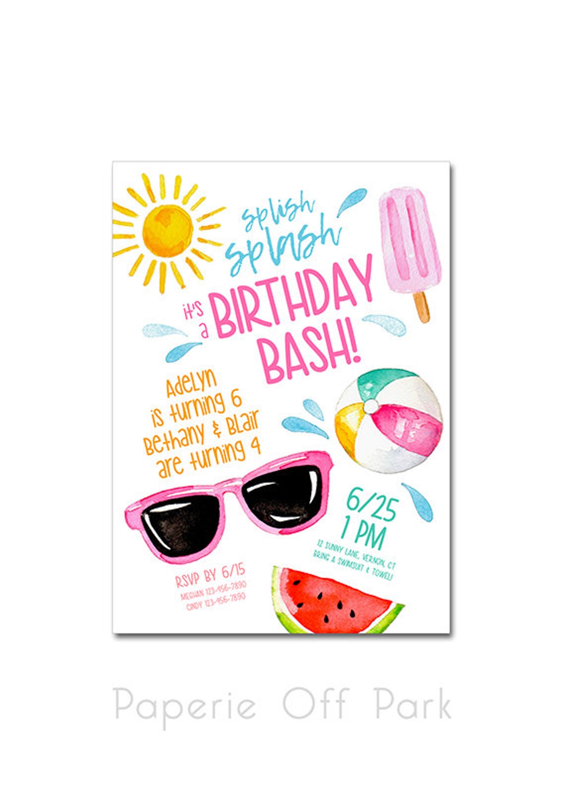 Summer Birthday Party 5x7 Invitation Splish Splash Birthday - Etsy