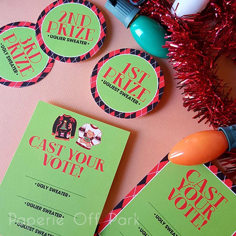 Printable Cast Your Vote Cards 2 Designs Ugly Christmas - Etsy