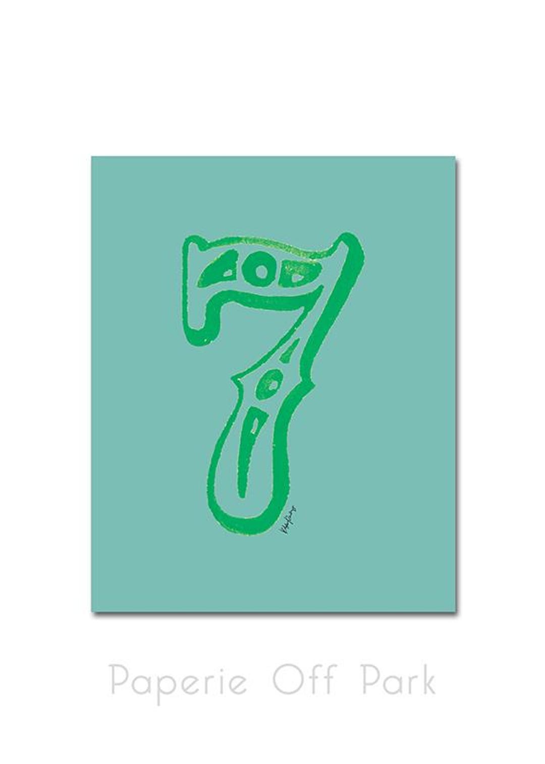 Lucky 7 Art Print - Lucky Number Seven, Wall Art, Bar Decor, Home Decor ...