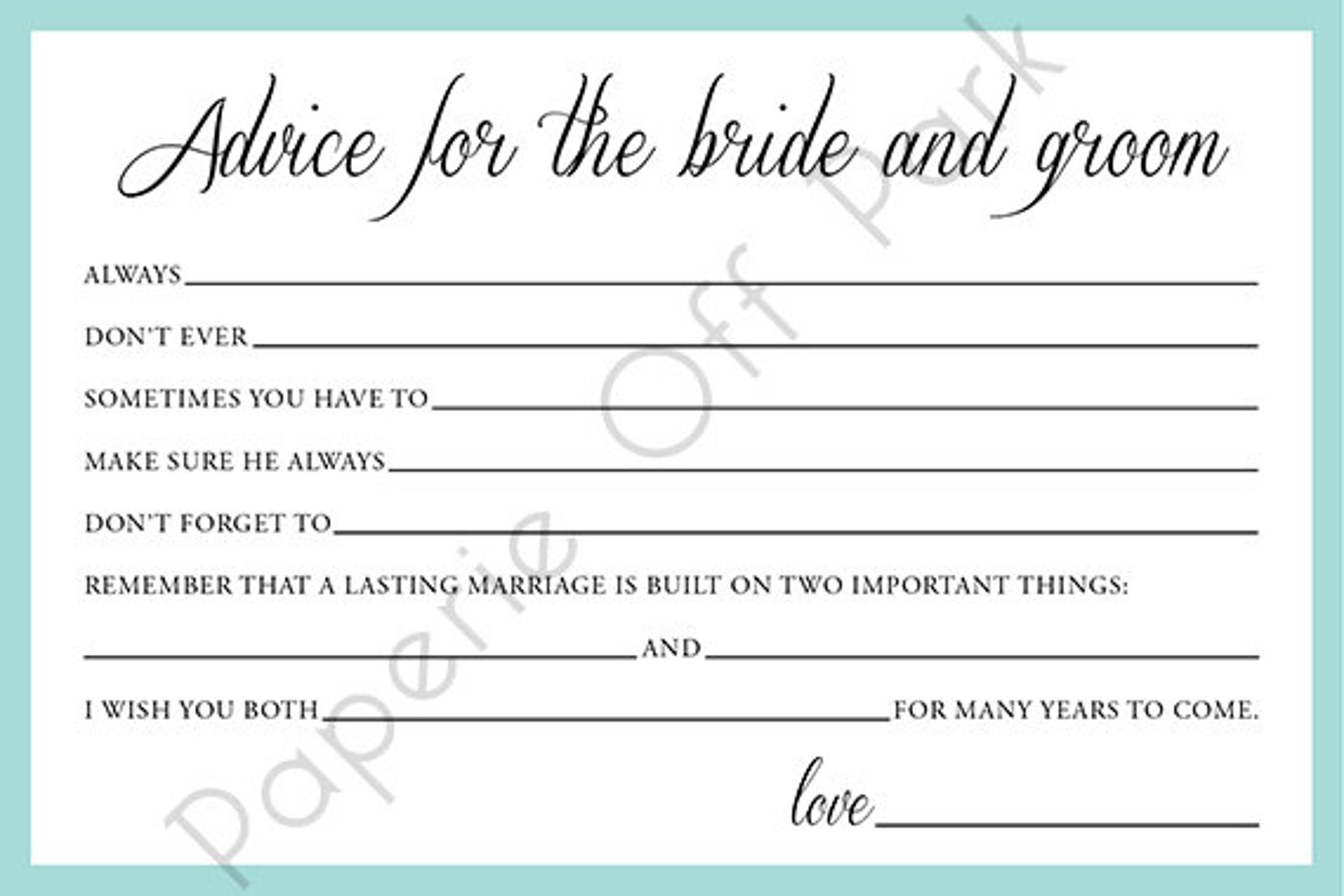 Printable Advice for the Bride and Groom Cards 2 Designs - Etsy
