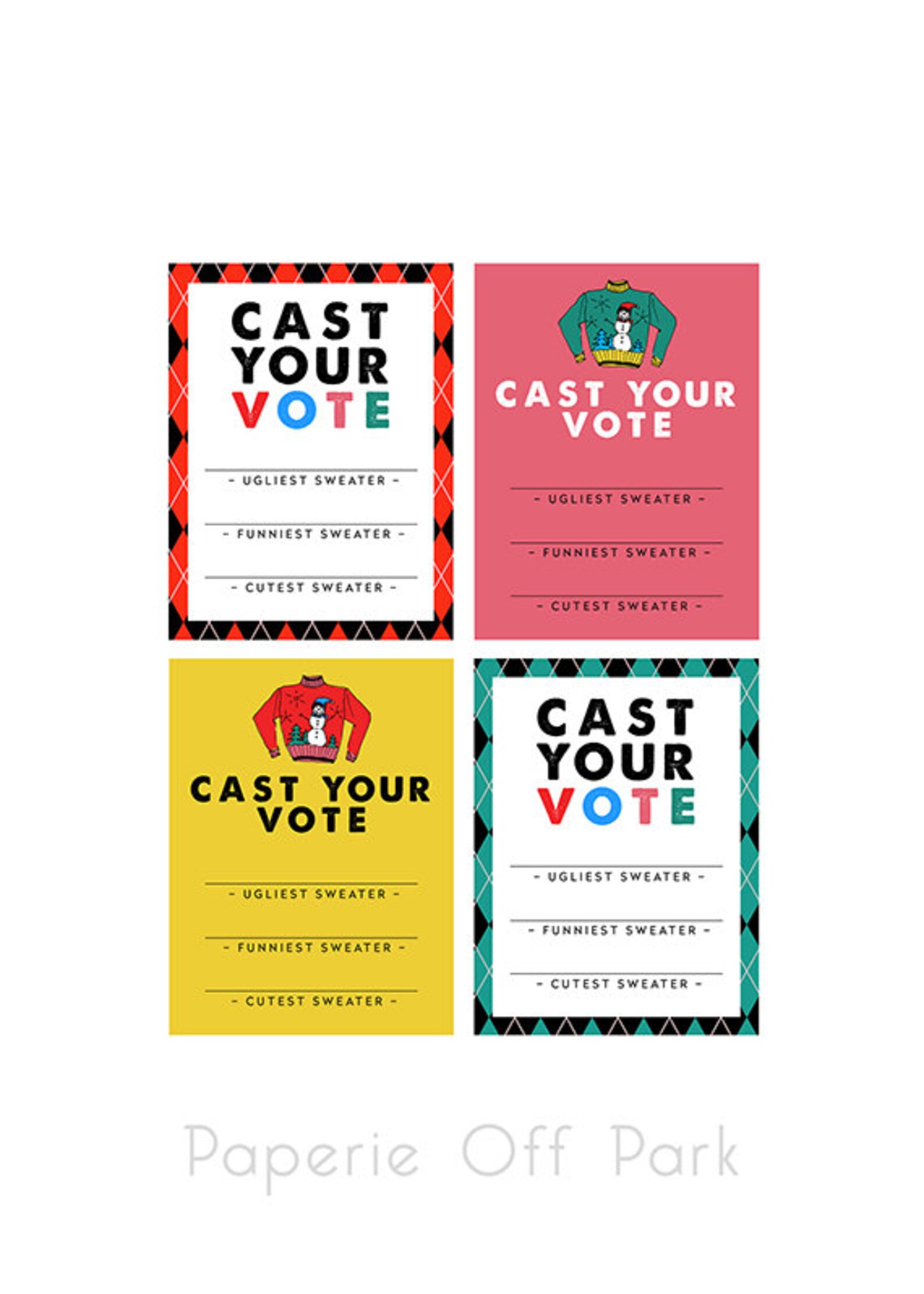 Printable Cast Your Vote Cards (4 Designs) - Ugly Christmas Sweater ...