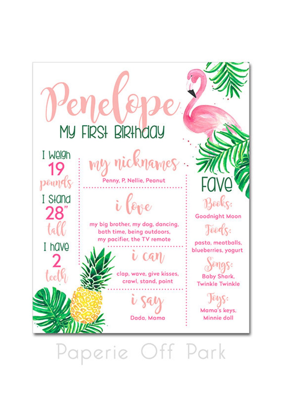 1st Birthday Stats Chart - First Year Milestone Sign - 16x20 - Let's ...