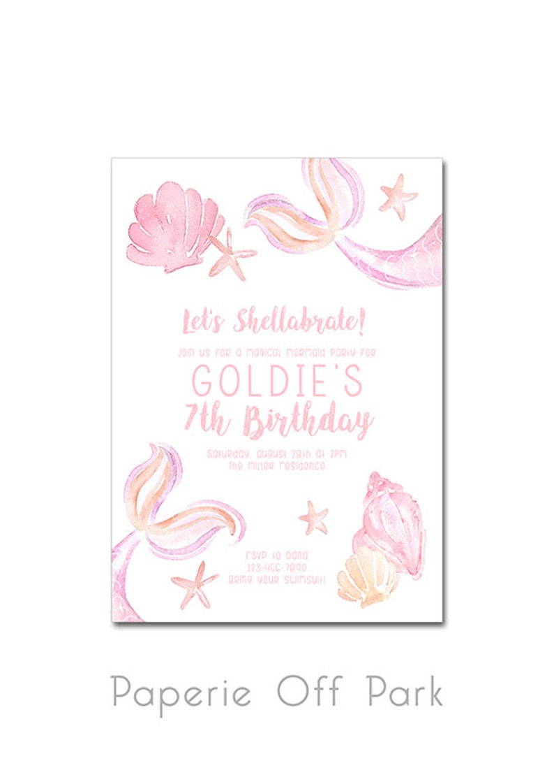 Mermaid Birthday Party 5x7 Invitation - Let's Shellabrate - Shellabrate ...