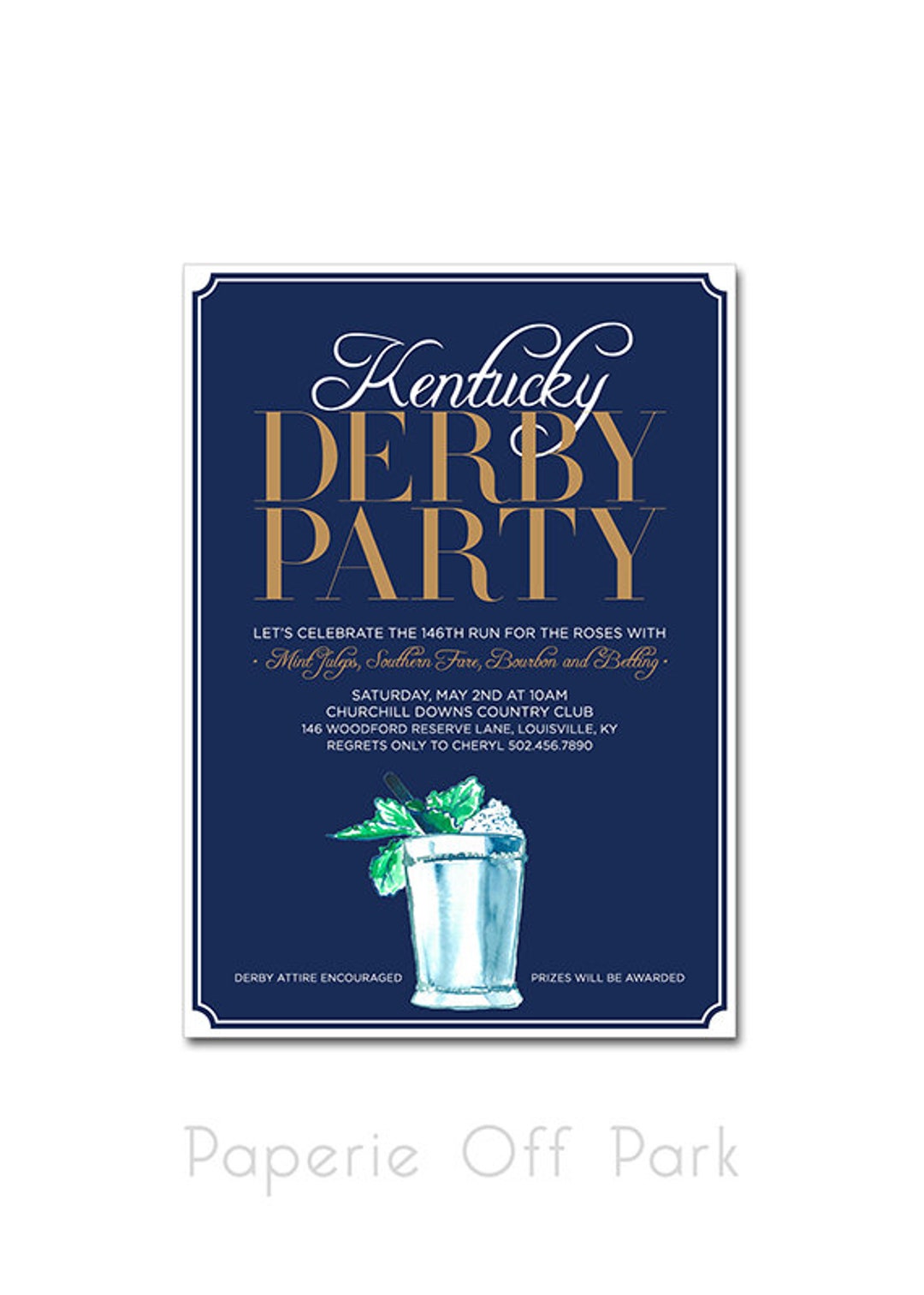 Kentucky Derby 5x7 Invitation With Hand-painted Mint Julep - 148th Run ...