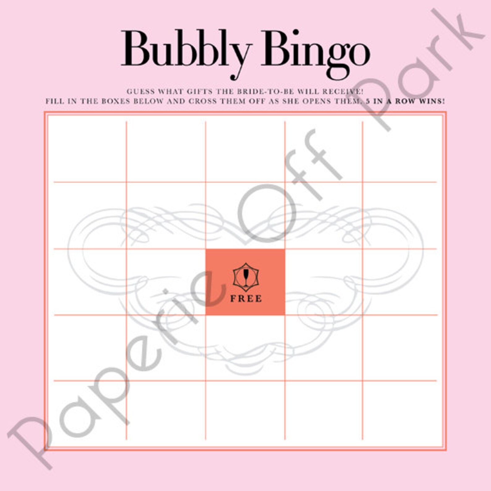 INSTANT DOWNLOAD - Printable Bridal Shower Bubbly Bingo Game - 8.5x8.5 ...