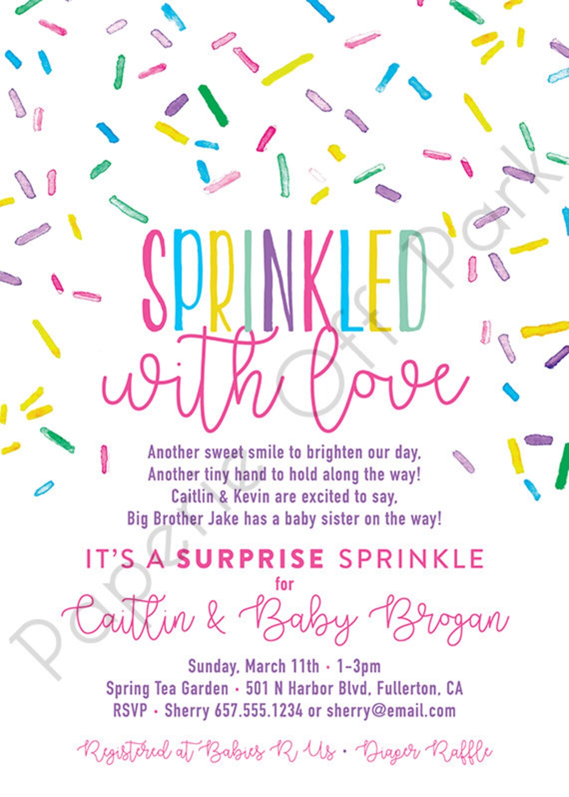 Baby Sprinkle Shower 5x7 Invitation Sprinkled With Love - Etsy