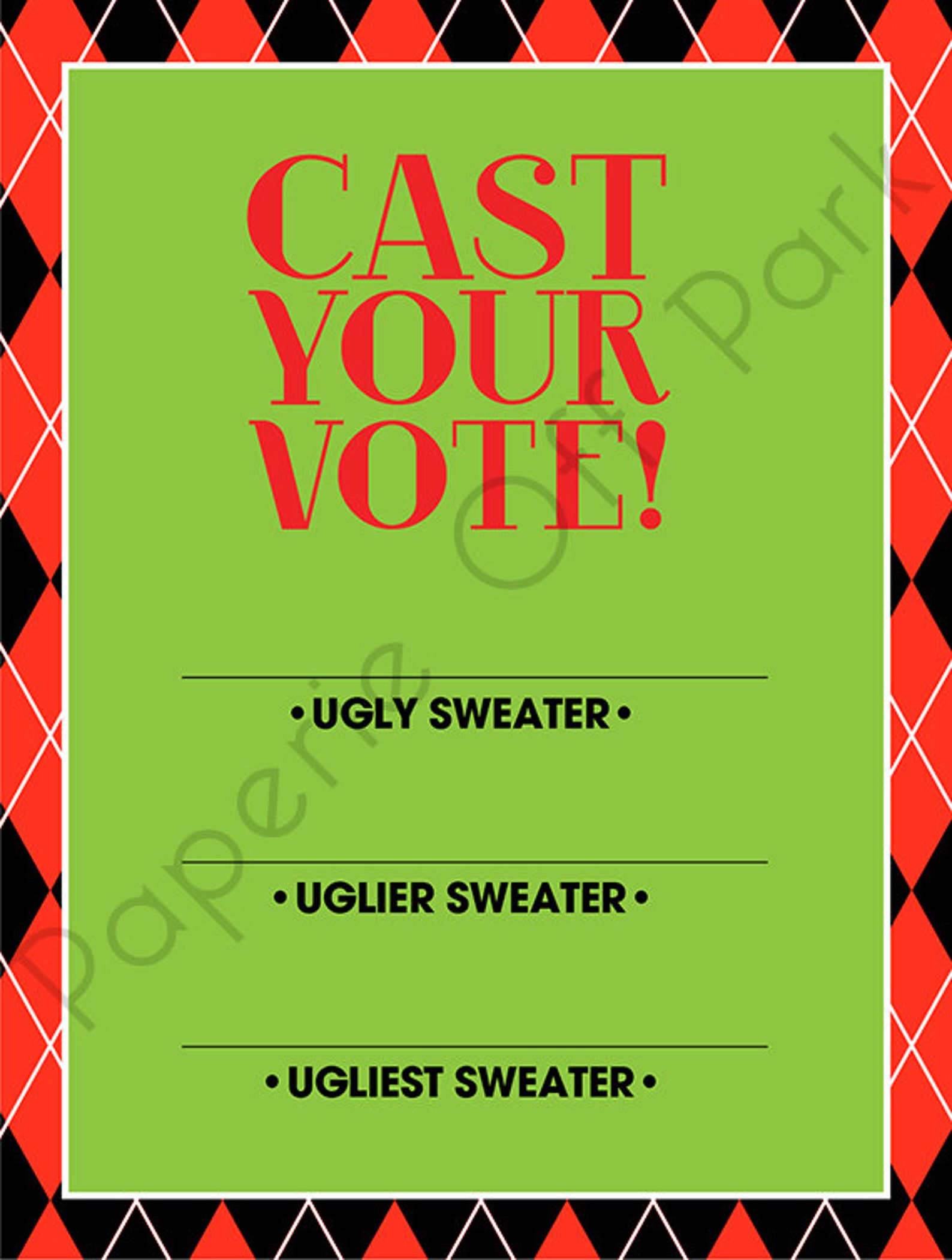 Printable Cast Your Vote Cards 2 Designs Ugly Christmas - Etsy