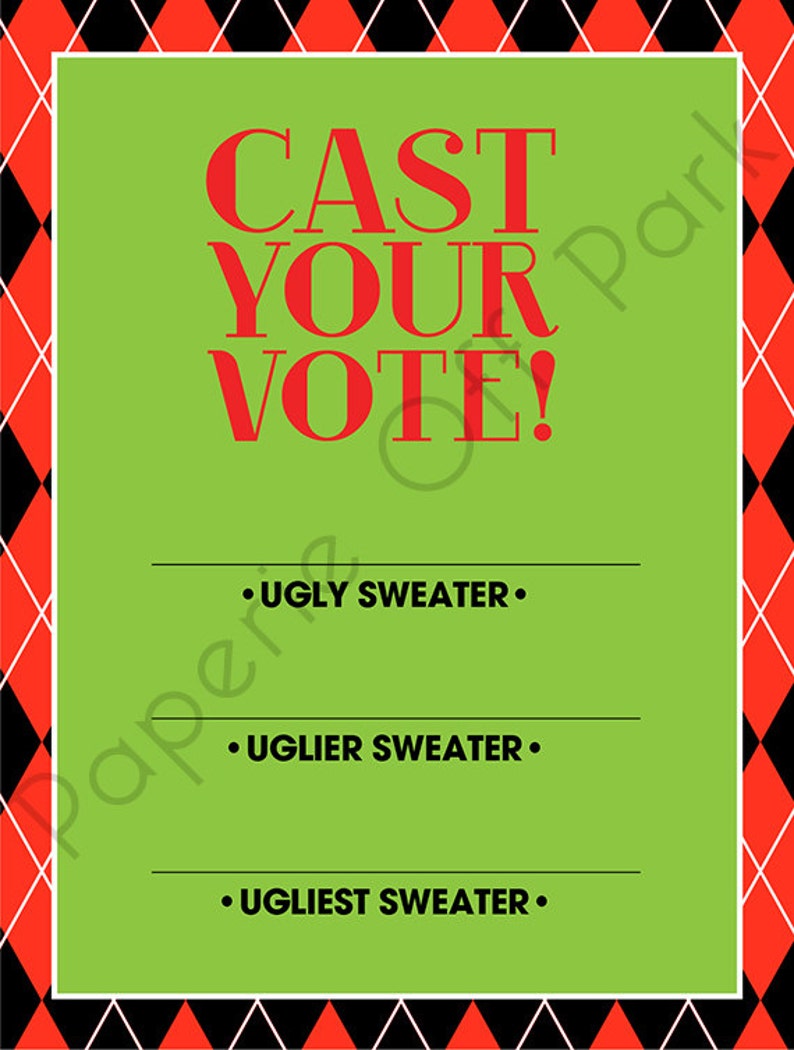 Printable Cast Your Vote Cards 2 Designs Ugly Christmas - Etsy