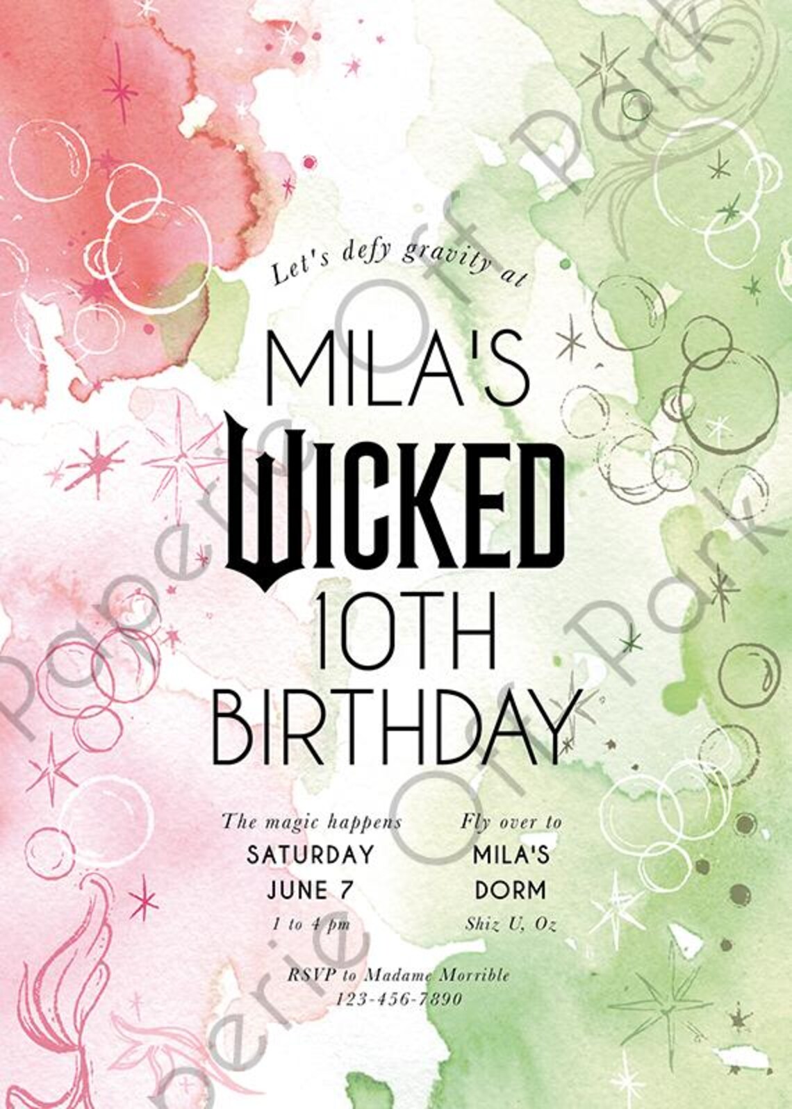 Wicked Inspired Birthday Party Invitation - 5x7 - Defy Gravity, Wicked ...