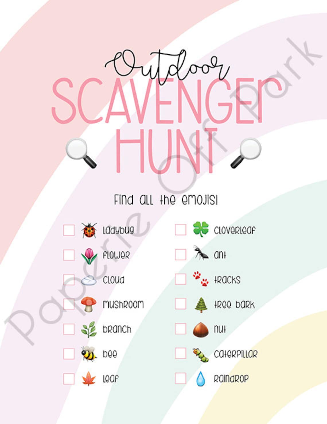 Outdoor Scavenger Hunt Emoji Game Rainbow Kids Activity | Etsy