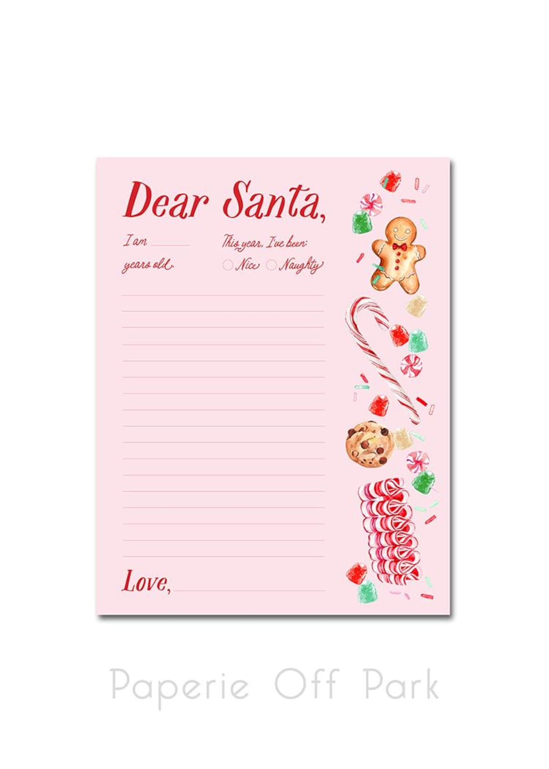 Printable Dear Santa Letter - Sweets, Gumdrops, Ribbon Candy, Pink ...