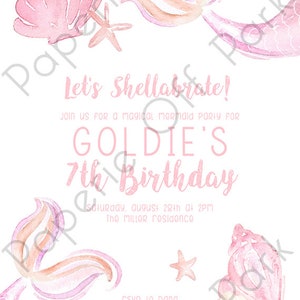 Mermaid Birthday Party 5x7 Invitation - Let's Shellabrate - Shellabrate ...