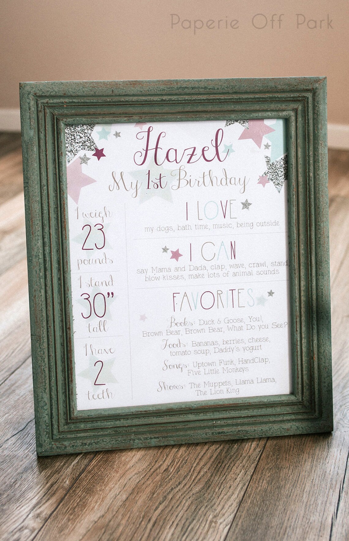 1st Birthday Stats Chart - First Year Milestone Sign - 16x20 - Twinkle ...