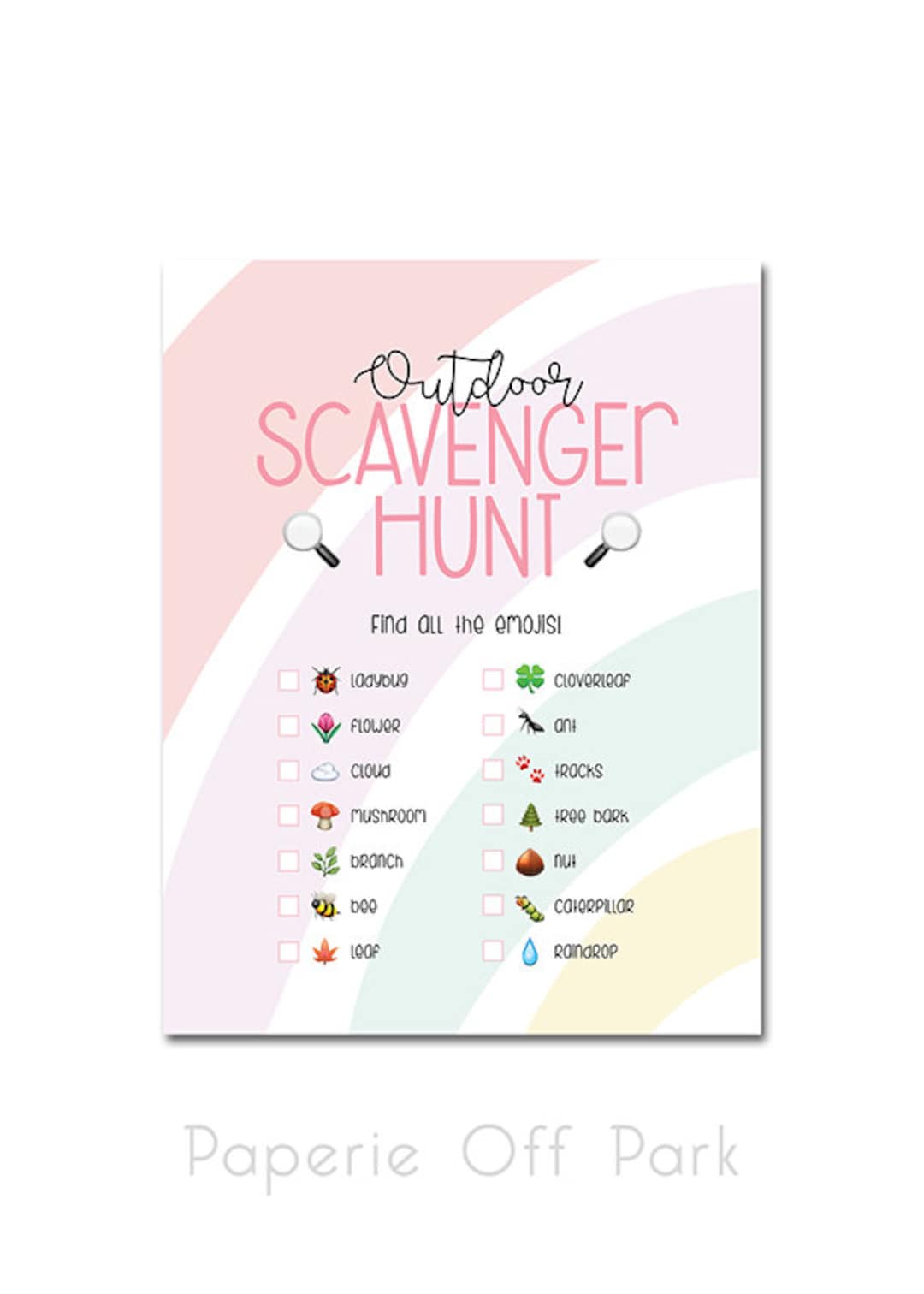 Outdoor Scavenger Hunt Emoji Game - Rainbow, Kids Activity, Nature Walk ...
