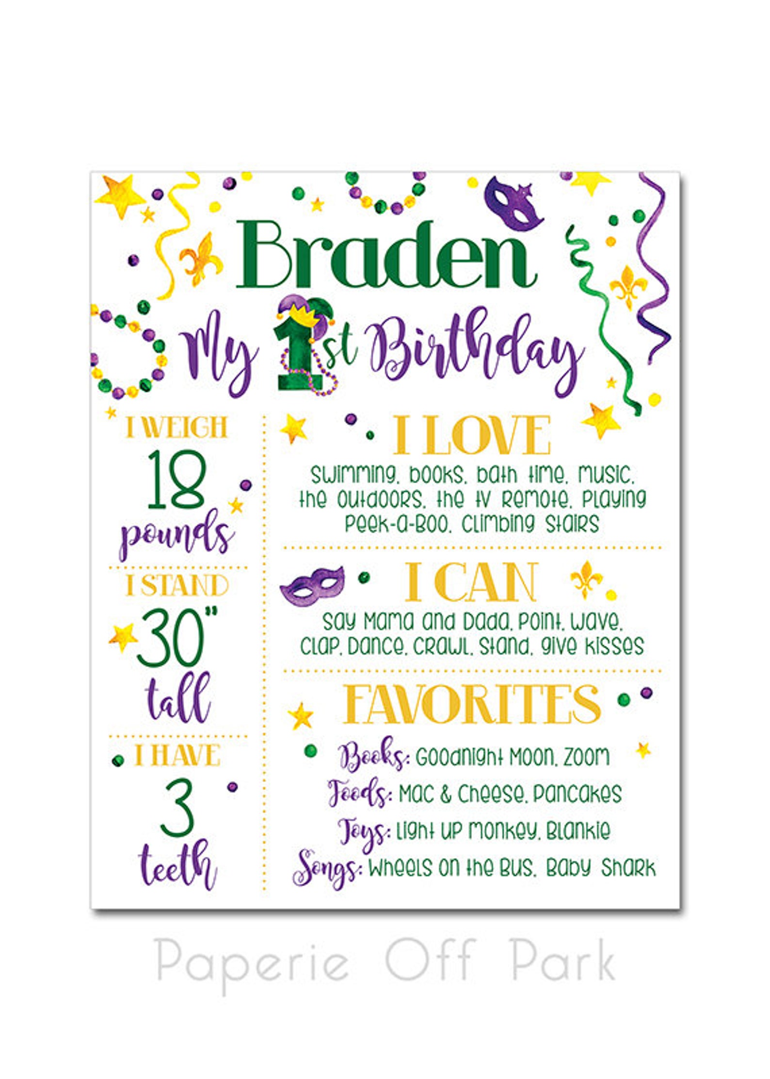 1st Birthday Stats Chart First Year Milestone Sign Throw - Etsy