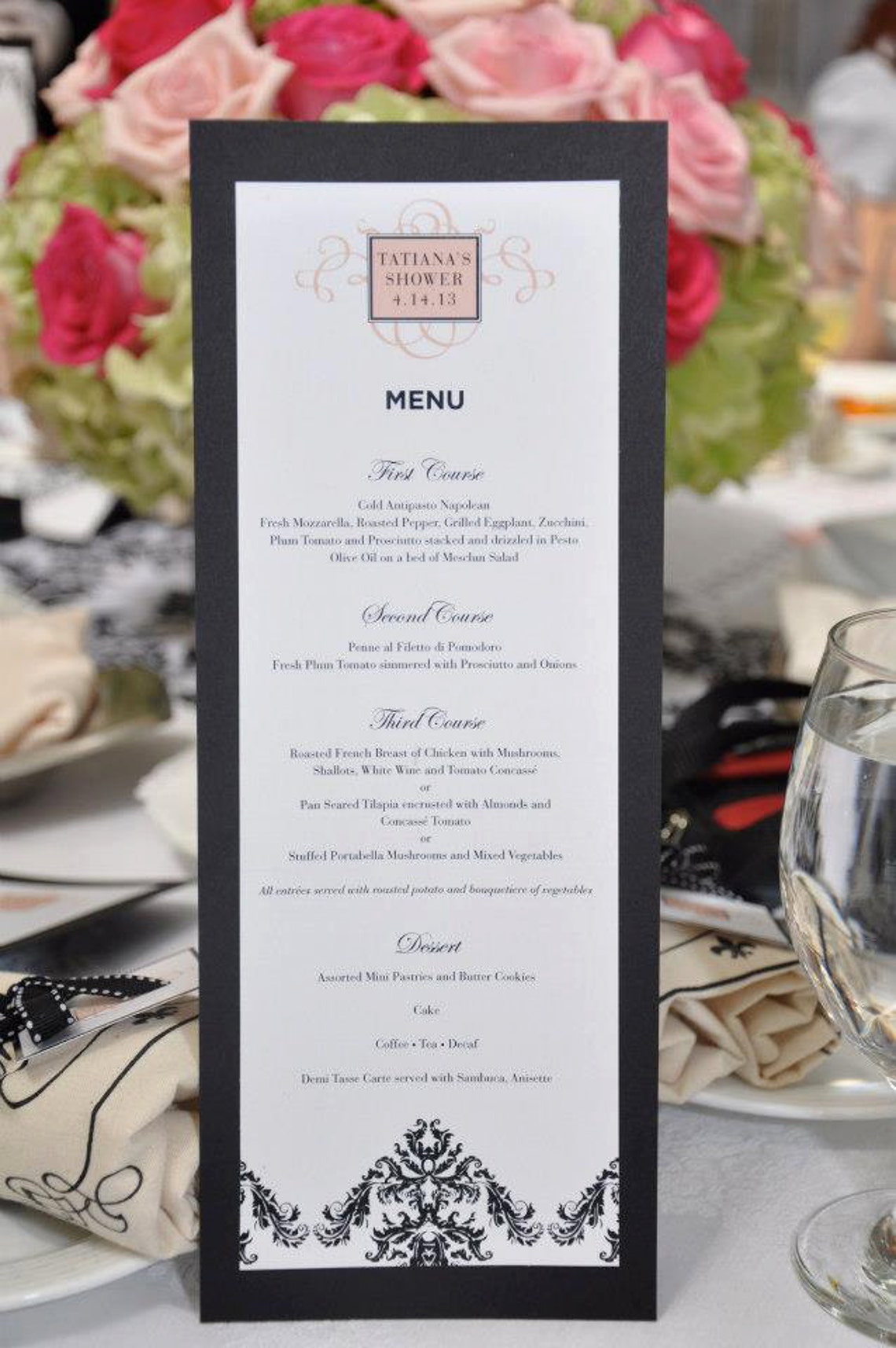 Bridal Shower Menu - 3.75x10.5 - Perfume Mixology - Damask and Monogram ...