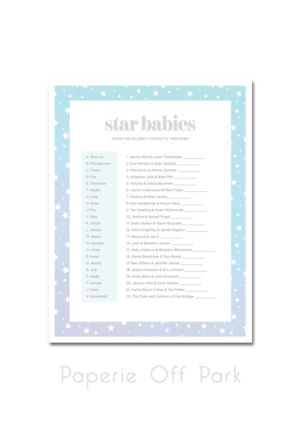 INSTANT DOWNLOAD Printable Baby Shower Star Babies Game - Etsy