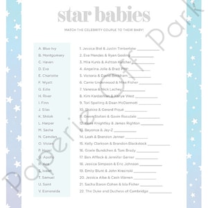 INSTANT DOWNLOAD - Printable Baby Shower Star Babies Game (celebrity ...