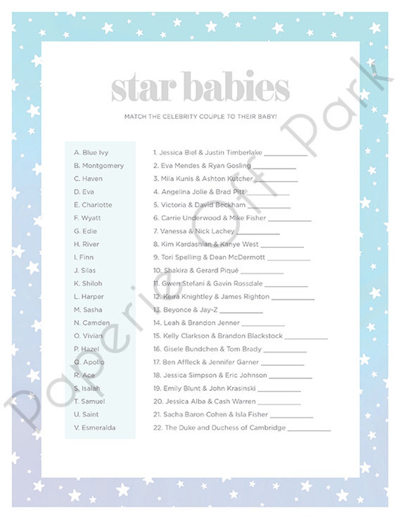 INSTANT DOWNLOAD Printable Baby Shower Star Babies Game - Etsy