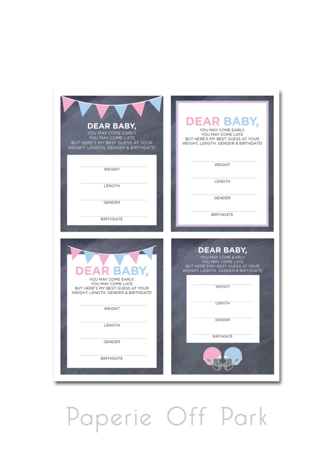 INSTANT DOWNLOAD - Printable Dear Baby Cards (4 Designs) - Baby Gender ...