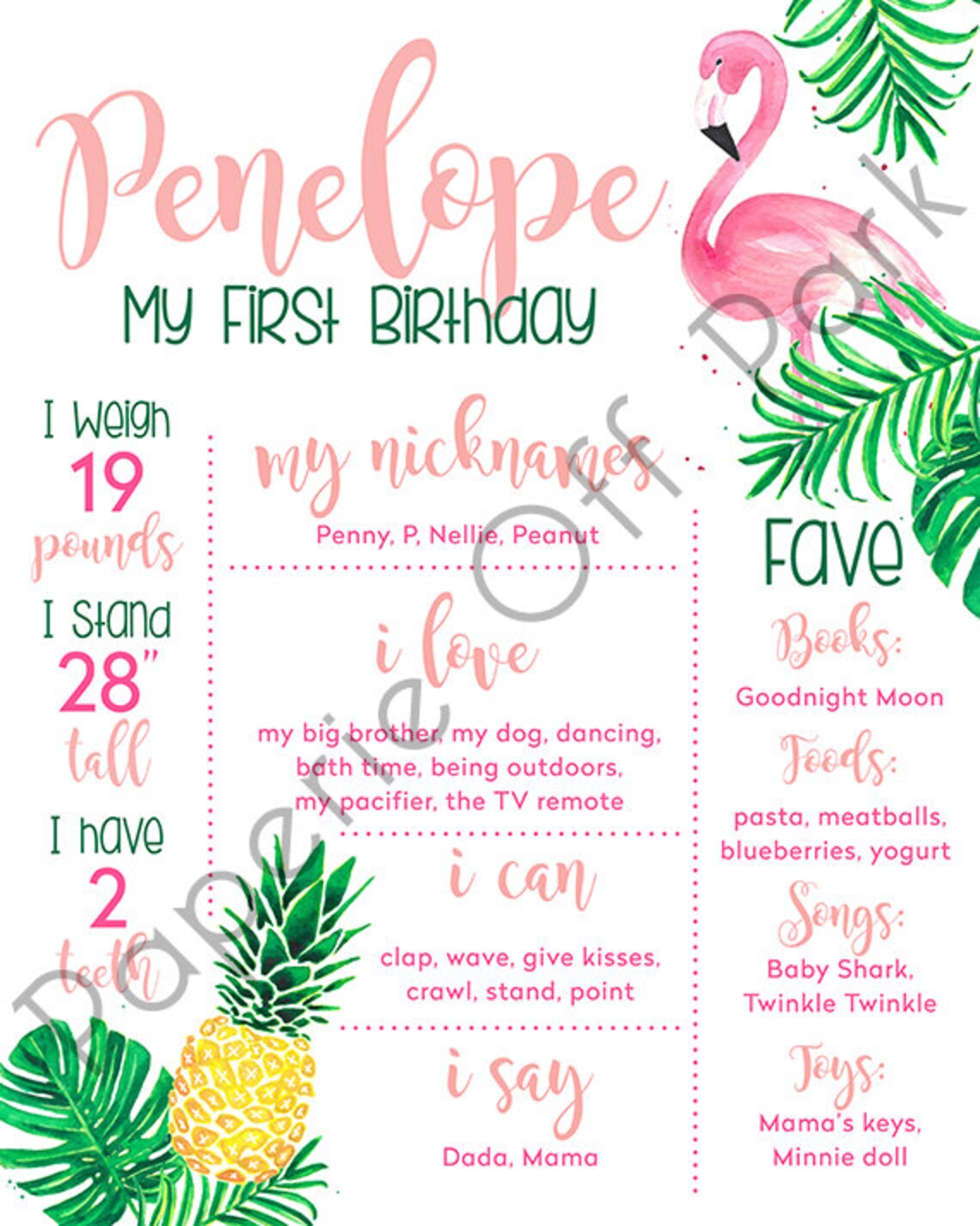 1st Birthday Stats Chart First Year Milestone Sign 16x20 - Etsy