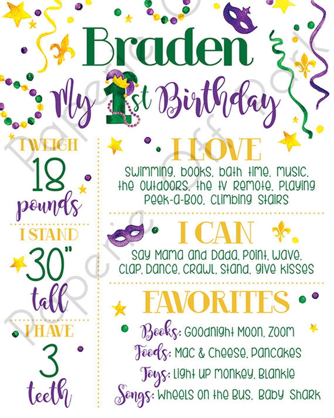 1st Birthday Stats Chart First Year Milestone Sign Throw - Etsy